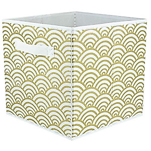 Home Basics Metallic Scallop Non-Woven Storage Bin Cube Basket Box, Dual Handles & Removable Bottoms Collapsible Foldable for Home Decor Office Closet Bedroom Drawer Toy Organizer