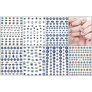 Evil Eye Nail Art Stickers Decals 7 Sheets Self Adhesive Pegatinas Uñas Turkish Blue Eye Hamsa Hand Eye of Fatima Cartoon Charms Design Manicure Tips Nail Decoration for Women Girls Gift
