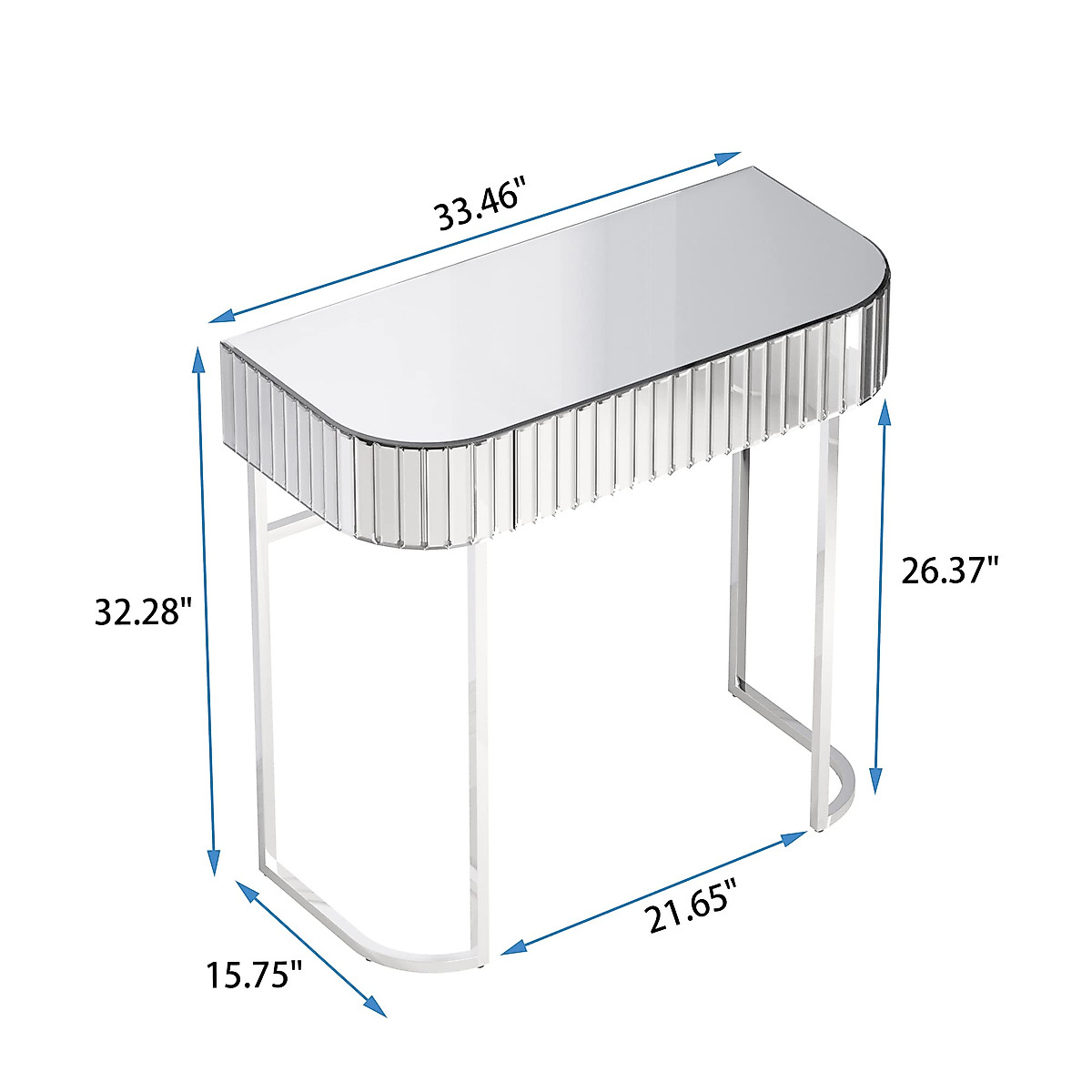 intahic Mirrored Dressing Table Makeup Vanity Table Mirrored Console Table Stainless Steel Base Frame with 1 Drawer for Women Home Office Desk bedroom furniture (A-mirrored)