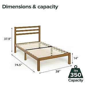 Zinus Leah Bamboo Platform Bed Frame, No Box Spring Needed, Wood Slat Support, Easy Assembly, Twin