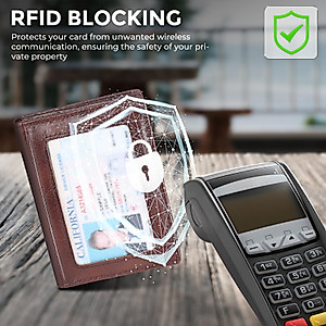 compalo RFID Blocking Front Pocket Minimalist Slim Leather Bifold Wallet Credit Card Case Holder ID Window