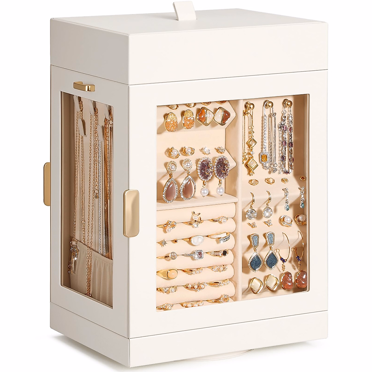 TidyStash 360° Rotating Jewelry Organizer - Large, Elegant Jewelry Boxes for Women Necklace, Ring & Earring Storage, Vertical Jewelry Organizers and Storage