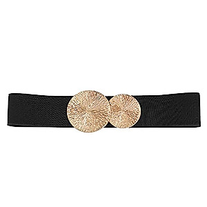 SANSTHS Women Wide Elastic Belt with Gold Buckle for Dress Stretchy Vintage Waist Black Belt, S