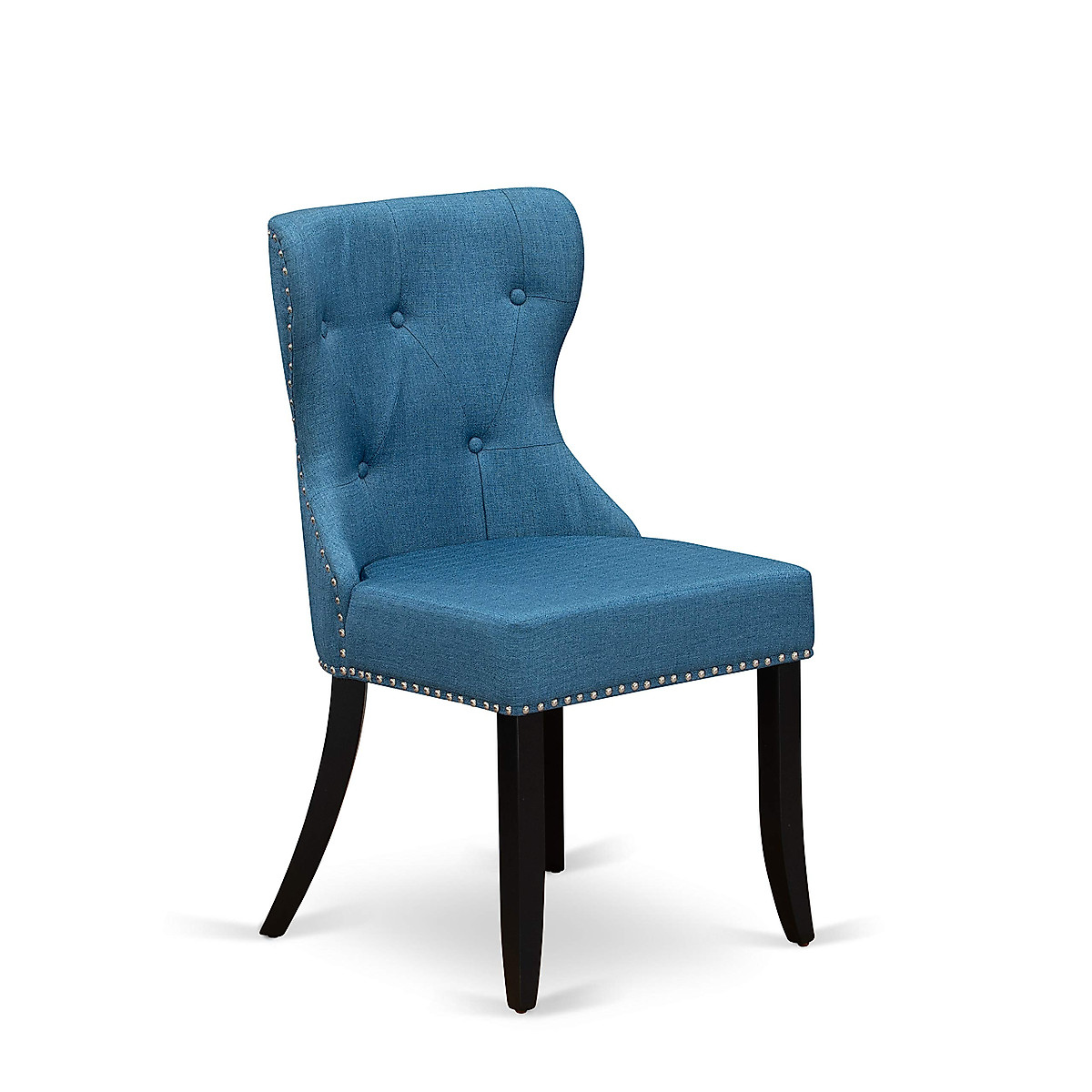 East West Furniture SHSI5-BLK-21 5 Piece Dining Table Set for 4 Includes a Round Kitchen Table with Pedestal and 4 Blue Linen Fabric Parsons Dining Chairs, 42x42 Inch, Black