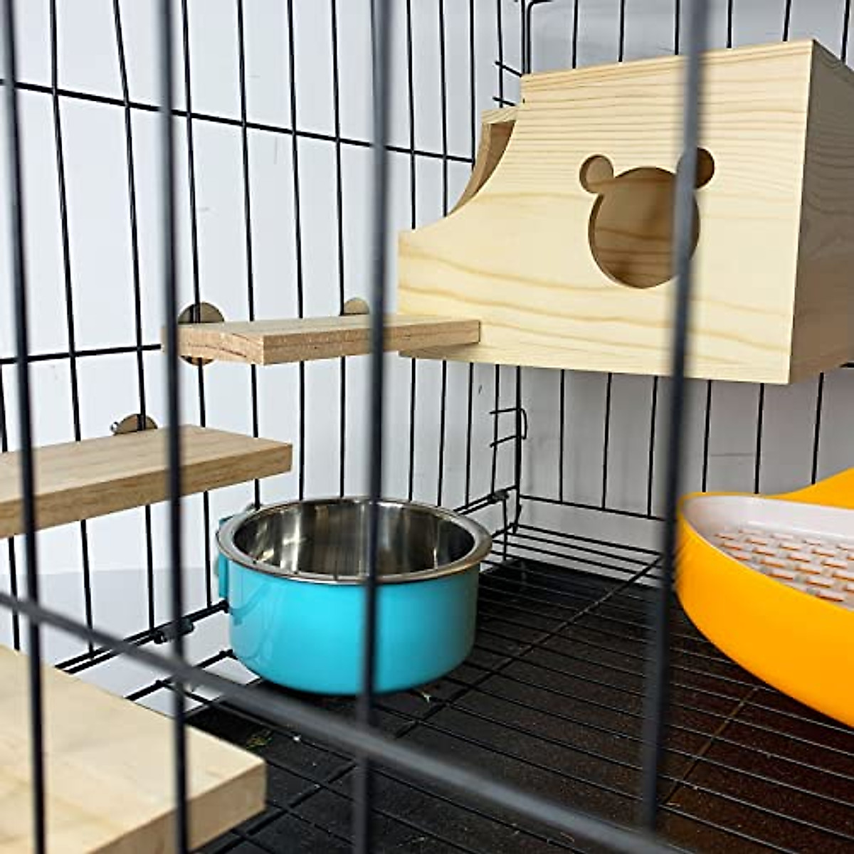 kathson Wood Chinchilla House Natural Handcrafted Guinea Pig Hideout Small Animals Hut with Window and Wooden Climbing Platform x 4 for Guinea Pigs Chinchilla Squirrel Hedgehog