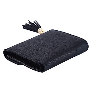 ZALING Women Leather Tassel Small Wallet Card Holder Zipper Coin Purses Black