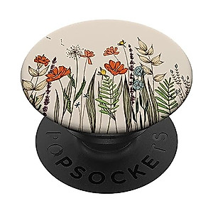 Cute Summer Wildflowers Pattern Design Floral on Beige PopSockets Standard PopGrip