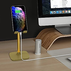 Aduro Elevate Phone & Tablet Holder Stand, Adjustable Height Cell Phone Stand Holder for Desk Compatible with iPhone iPad Galaxy All Phones & Tablets (Gold)