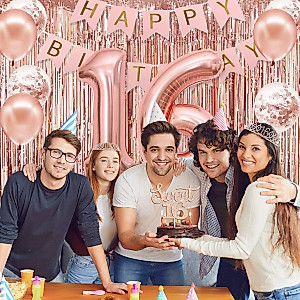 Sweet 16 Birthday Decorations for Girls, Rose Gold 16 Birthday Banner, Crown, Sash, Birthday Cake Topper and Number Balloon, Happy 16th Birthday Party Supplies for Girls