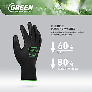 Work Gloves Bulk Pack of 12, Super Lightweight & Breathable, Men's Safety Garden Gloves, PU Coated Working Gloves (Medium, Black)