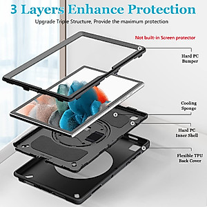 Case for Samsung Galaxy Tab A8 10.5 2022: Heavy Duty Rugged TPU Protective Cover for Tablet A8 5G (SM-X200/ SM-X205/ SM-X207) W/Stand+ Pencil Holder+ Handle+ Shoulder Strap -Black