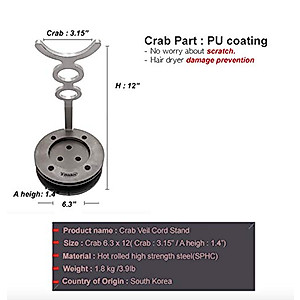 Supersonic Hair Dryer Premium Stand Holder ( Crab part : PU Coating) with Veil Cord Stand Organizer arrangement, Invisible Wire Storage Bathroom & Bedroom Stand Holder [Upgrade]
