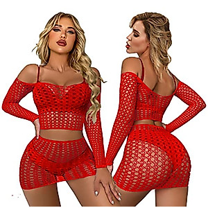 Neyysa Sexy Women Underwear Camisole Babydoll Lingerie Sets Bodysuit Nightgowns Sleepwear Dress red (H002)