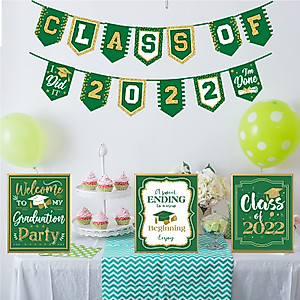 Graduation Party Decoration Set Congrats Grad Banner Class of 2022 Sign Party Supplies Centerpieces Decorations for High School Party (Green 2022)