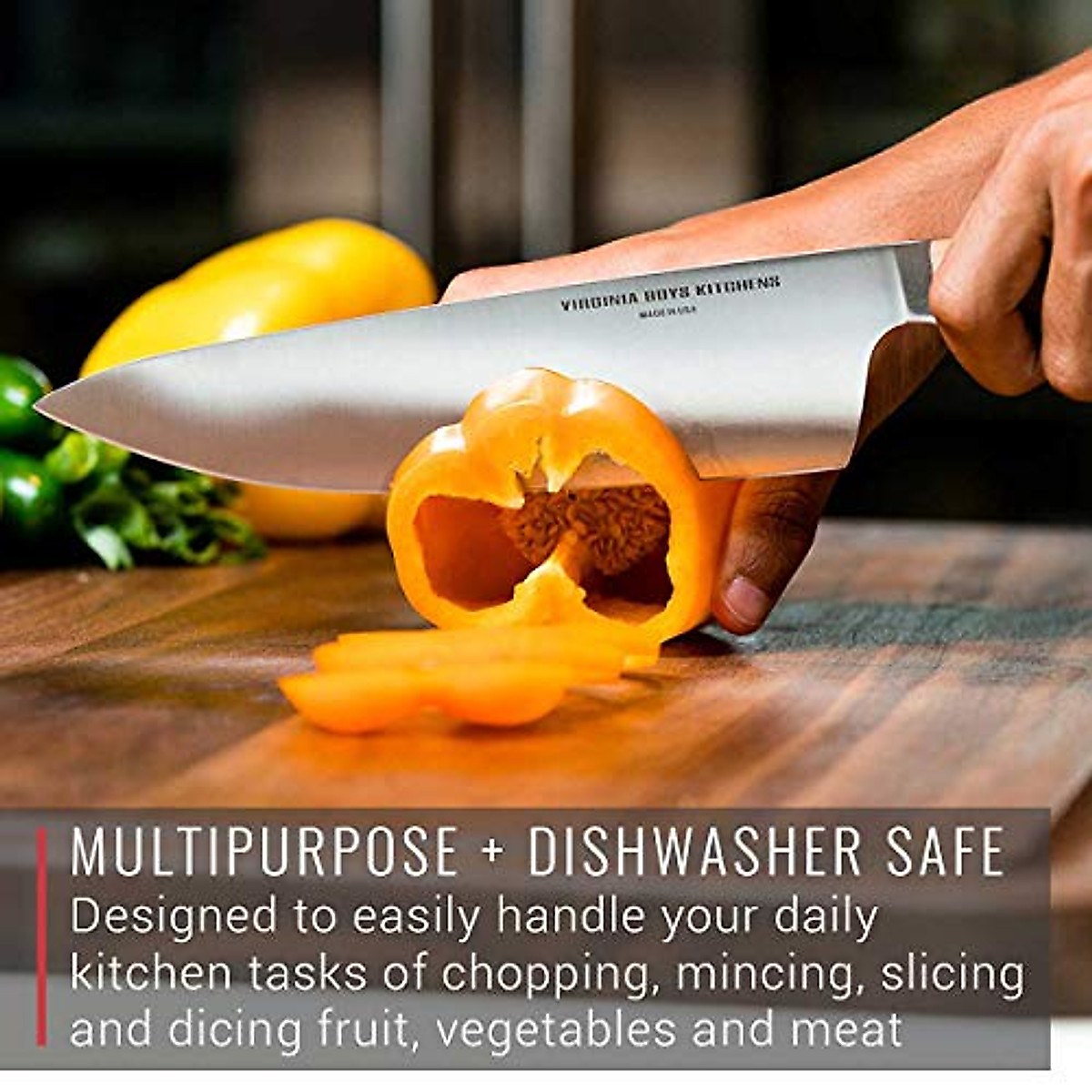 8 Inch Chef Knife - Made in USA - 420 High Carbon German Steel - Professional Sharp Knife made with American Black Walnut Wood Handle