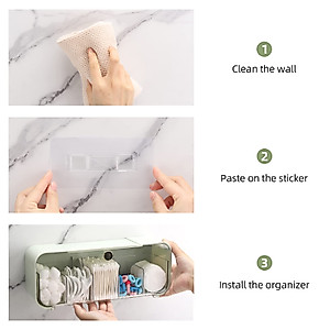 Tecbeauty 5 Grids Qtip Holder Dispenser, Wall Mounted Cotton Ball Organizers Storage Box with 4 Detachable Dividers for Cotton Swabs, Cotton Rounds, Lipstick, Hairpin, Cosmetics (Green)