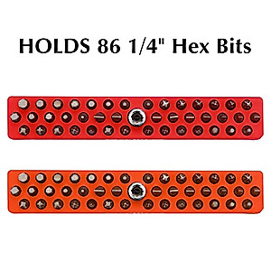 EMENTOL 2PCS 1/4" Magnetic Bits Holder Set - Red and Orange, 86PCS Hole, Bit Organizer with Strong Magnetic, Magnetic Bits Organizer, 2 Pieces