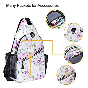 MOSISO Sling Backpack, Multipurpose Travel Hiking Daypack Rope Crossbody Shoulder Bag, Rose & Peach Flower