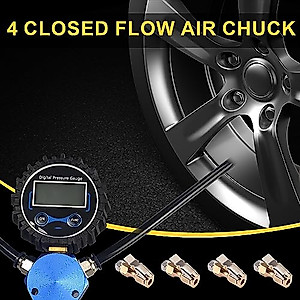 YIYADECO 4 Tire Inflation System with Digital Tire Pressure Gauge Air UP Down Monitor, Air Pressure Equalizer for Car Truck and Offroad Vehicles, with Closed Flow Air Chuck