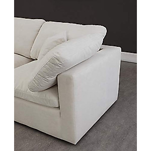 Meridian Furniture Plush Collection Contemporary Down Filled Comfort Overstuffed Velvet Upholstered Modular Sofa, Seating for 1, Cream