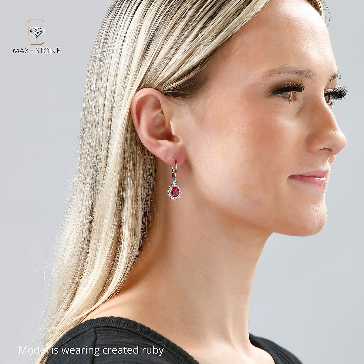 Parade of Jewels 925 Sterling Silver Halo Sunburst Created Blue Sapphire Oval Dangle Earrings for Women | 8x6mm September Birthstone with Leverback White Topaz Accent Stones