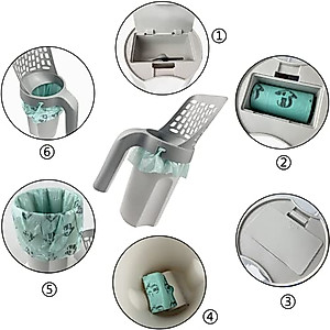 Quaocens Cat Litter Scoop, Litter Scooper with Holder Removable Manure Sieve Scoop, Large Capacity Cat Litter Scooper Comes with 215 Bags and A Pair of Cat Brush for Shedding Gloves.