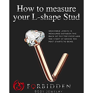 Forbidden Body Jewelry 2-Pack: 20g Surgical Steel Gold Plated L-Shaped 2mm CZ Crystal Nose Studs