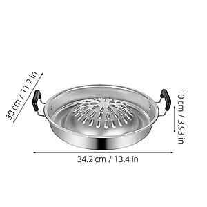 BESPORTBLE Thai Korean Bbq Grill Pan, Stainless Steel Barbecue Grill Tray Camping Bbq Pan Smokeless Roasting Pan Cooking Meat Vegetable Stovetop Plate for Outdoor 30cm