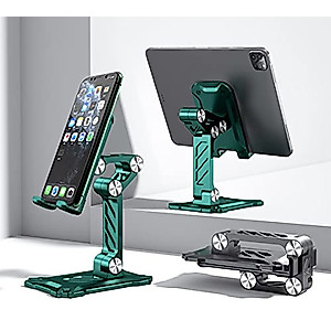 ZiXuan Cell Phone Stand for Desk.Desktop Office Phone Stand Alloy Foldable Angle&Height Adjustable Phone Holder Compatible with 4.7inch-13inch Smartphone/iPad/Tablet. (Green)