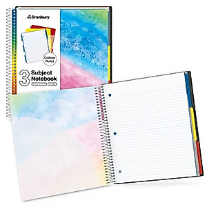 CRANBURY 3-Subject Notebook College Ruled - 300 Pages (150 Sheets) Spiral Notebook 8.5 x 11 with Pockets, Dividers, Tabs, Dual Plastic Covers, School Supplies Multi Subject Notebook