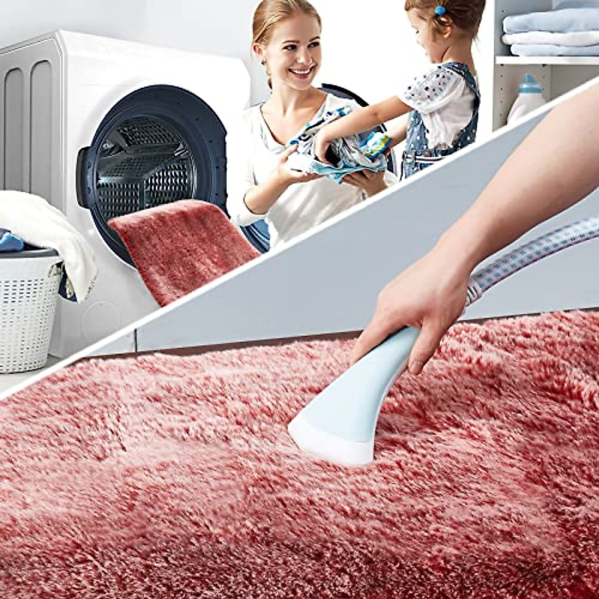 JONIYEAR Luxury Soft Fluffy Faux Fur Throw Area Rug for Bedroom 2' x 4', Small Decorative Fuzzy Bedside Rugs, Shaggy Plush Thick Floor Mat Carpet for Living Room Dorm Kids Room, Washable, Burgundy