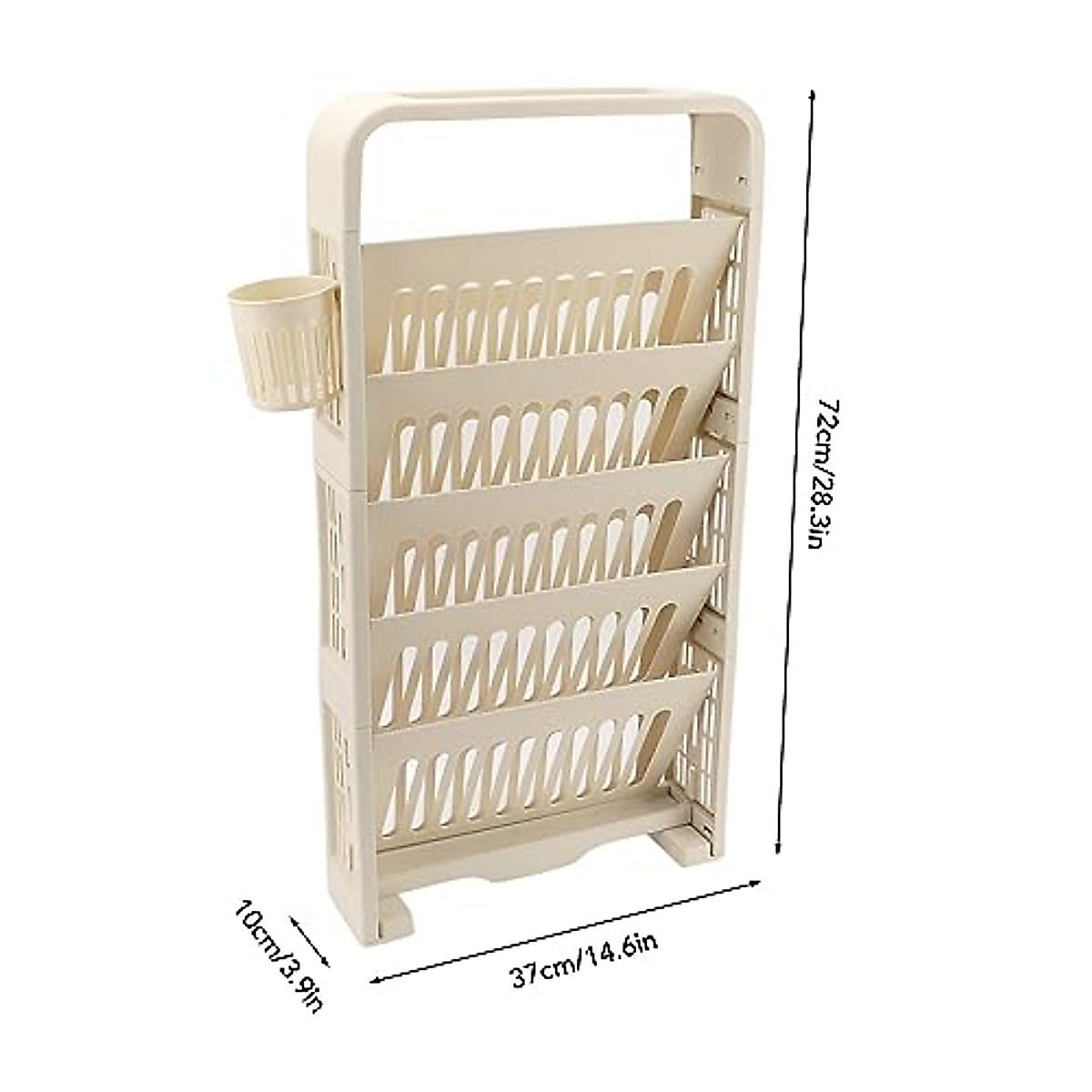 Fabater Movable Bookshelf Cart, 5 Tier Rolling Utility Cart, Mobile Book Cart with Pen Holder, Removable Storage Book Shelves, File Organizer for Home, Office, Kitchen, Classroom (Cream)