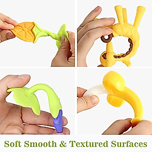 Chuya Teething Toys (4 Pack) for Baby, Silicone Teethers with Banana Baby Toothbrush Teeth Brushing,BPA-Free,Chew Toy Infants Toddlers for Babies 0-6 Months