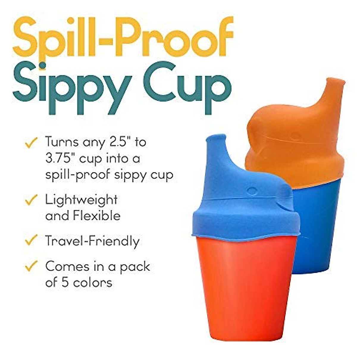 Ashtonbee Silicone Sippy Cup Lids, Elephant Stretch Lids for Soft Spout Sippy Cup, Spill-proof Toddler Sippy Cups Lid, Set of 5