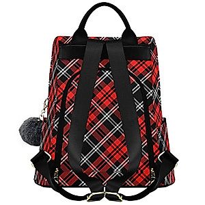 MNSRUU Women Backpack Purse Plaid Red Black Backpack for Women Anti-theft Shoulder Bag Carry On Backpack Lightweight Rucksack Fashion Travel Ladies Bags