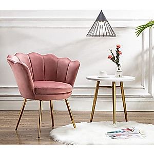 chairus Velvet Accent Chair, Upholstered Vanity Chair with Shell Back & Gold Metal Legs, Modern Small Armchair Side Chair Guest Chair for Living Room Bedroom Makeup Dressing Room, Antique Pink