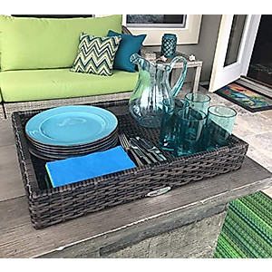 Outdoor/Indoor Hand Woven PE Rattan Large Serving Tray (Espresso)