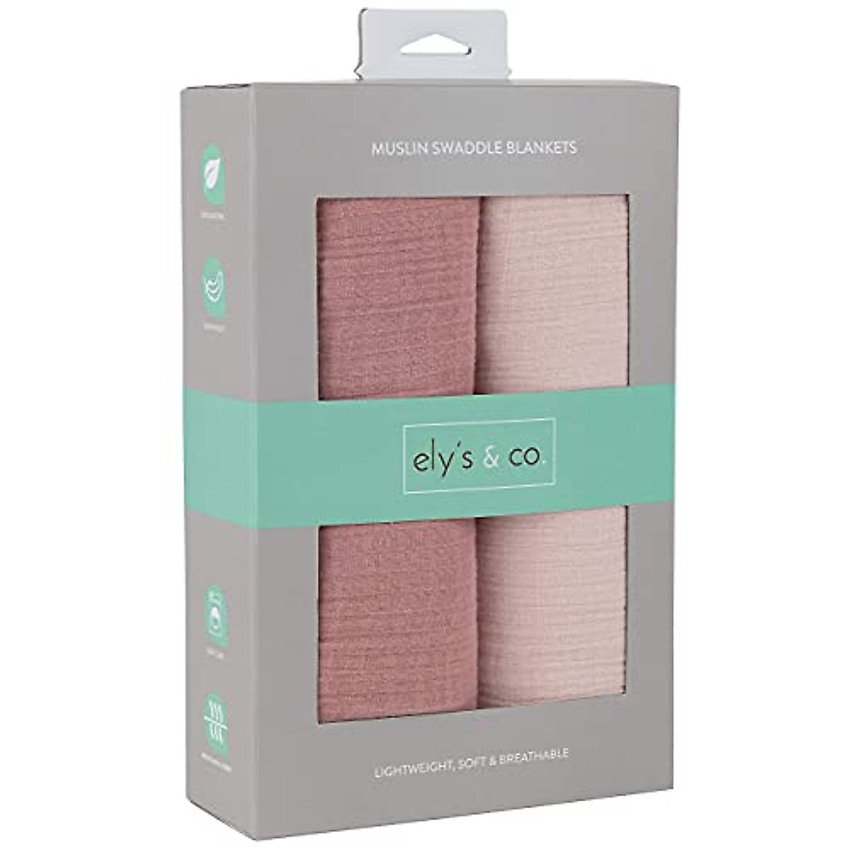 Ely's & Co. Cotton Muslin Swaddle Blanket 2-Pack for Baby Girl — 100% Cotton Muslin Extra-Large Swaddle Blankets (47” x 47”) Cranberry & Rosewater Pink