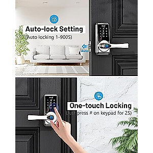 Smart Door Lock for Front Door, Zowill 7-in-1 Fingerprint Deadbolt with App Control, Keyless Entry Door Lock with Handle, Biometric, Auto Lock, Easy Installation, for Home, Office and Airbnb