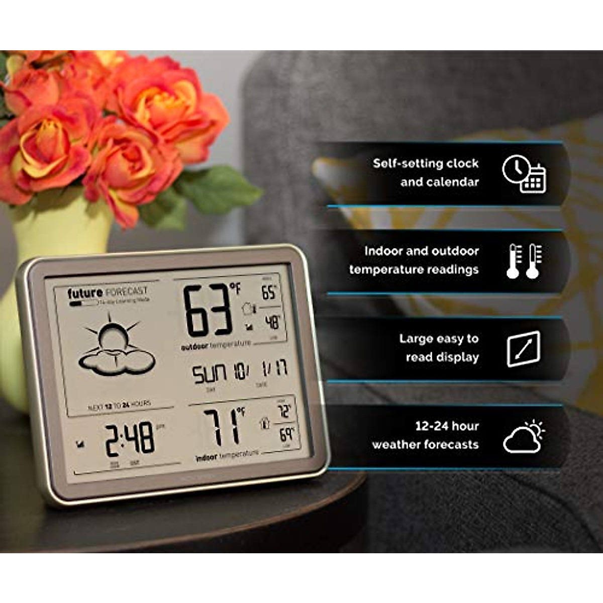 AcuRite 75077A3M Self-Learning Forecast Wireless Weather Station with Large Display and Atomic Clock, Black