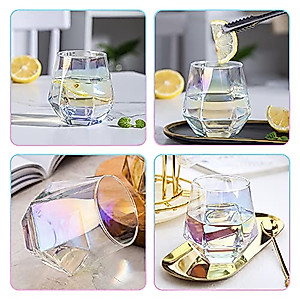 Vanleonet Colored Diamond Stemless Wine Glasses Set,Modern Rainbow Wine Glass, Iridescent Wine Glass Gifts for Women,Men, Old Fashioned Rainbow Glass for Party