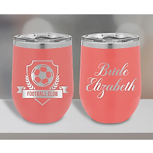 TEEAMORE Personalized Stemless Wine Cup 12oz Add Your Text Name Stainless Steel Vacuum Insulated Wine Tumbler With Lid Coral