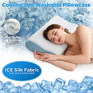 Cooling Neck Memory Foam Contour Pillow Bed Pillow for Sleeping, Cervical Memory Foam Pillows for Neck and Shoulder Pain Relief, Orthopedic Cervical Pillow for Side Back Stomach Sleeper Washable Cover
