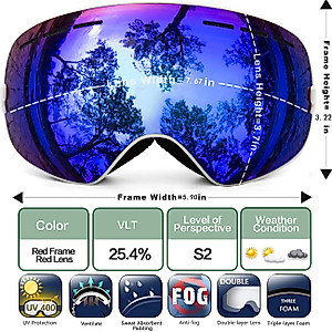 JULI Kids Ski Goggles,Interchangeable Double Layer Spherical Lens,OTG Anti-Fog Snowboard Skate Snow Goggles Age 4-16 4300（White/Blue）