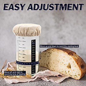 Sourdough Starter Jar with Lid Set, 550ml Glass Round Jar Reusable Wide Mouth Jar with Scale + Silicone Scraper + Cloth Cover for Bread Fermentation Various Flour, 6Pcs