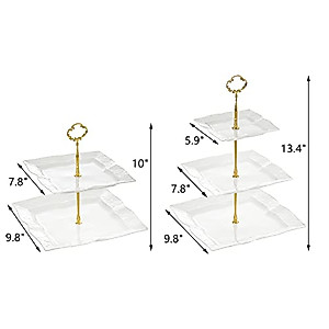 ZEAYEA Set of 2 Ceramic Cupcake Stand, 3 Tier and 2 Tier Porcelain Tiered Cake Stand, White Embossed Dessert Stand, Pastry Serving Tray for Tea Party, Wedding, Birthday