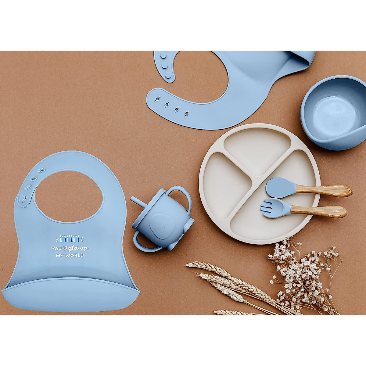 The Dreidel Company Hanukkah Baby Bib Silicone, Cute Baby Bibs for Babies & Toddlers, Unisex, Non Messy (You Light Up My World)