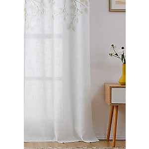 Yellow Leaf Floral Print Metallic Sheer Window Curtain Panel Autumn Fall Leaves Sparkling Decorative 6 Grommets Top Drapes for Rustic Living Room Bedroom Farmhouse Curtains, Gold, 40"x95"x2