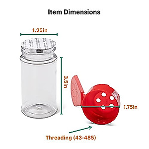 MHO Containers | 3.5oz Plastic Spice Jars with Lids and Foil Liners | Made in USA — Pack of 10 (Red)
