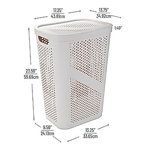 Mind Reader Basket Collection, Slim Laundry Hamper, 60 Liter (15g/33lbs) Capacity, Cut Out Handles, Attached Hinged Lid, Ventilated, Ivory